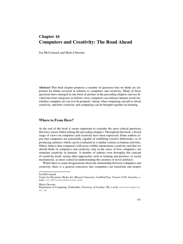 Computers and Creativity - The Road Ahead | PDF | Creativity | Computing