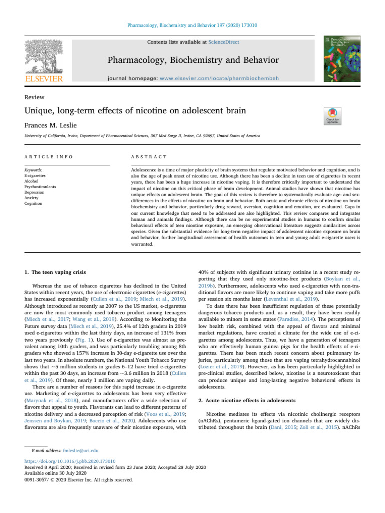 Long-term Effects of Nicotine on Adolescents | PDF | Nicotine ...