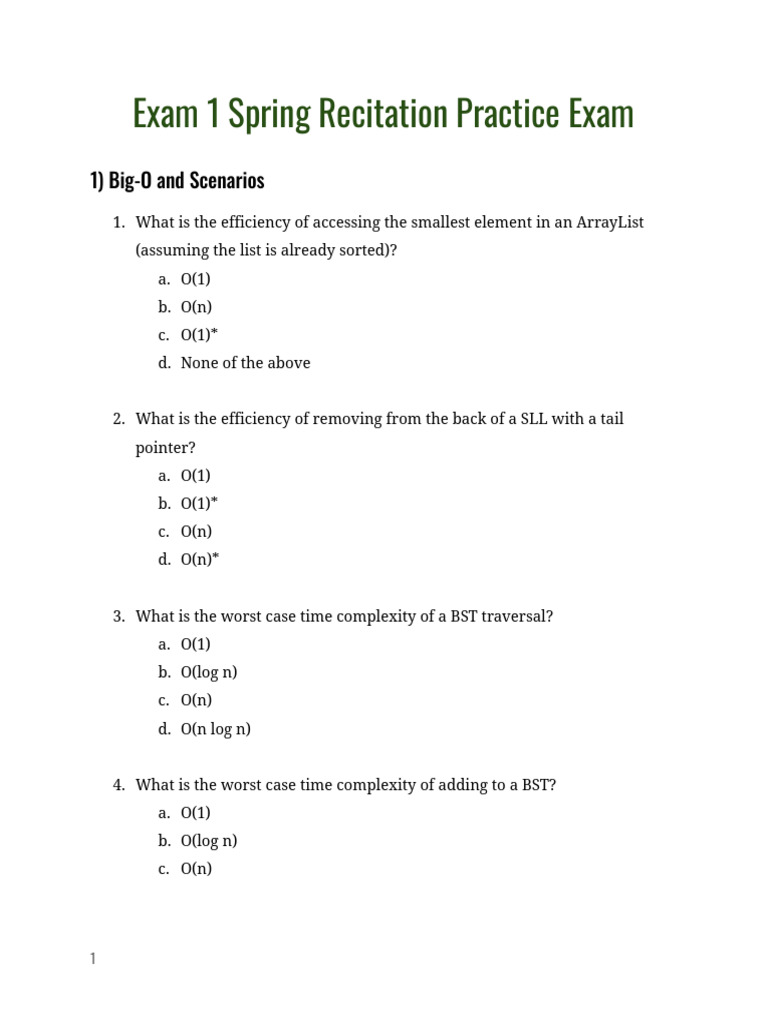 Spring Exam Practice: Data Structures & Complexity | PDF | Method ...