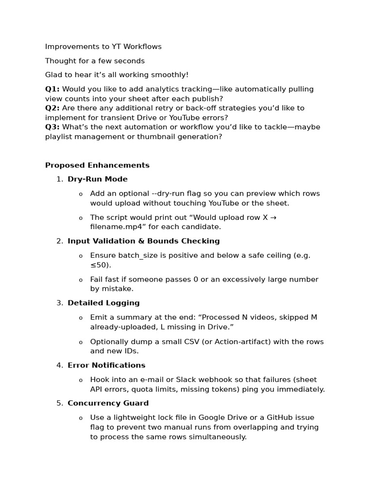 YouTube Workflow Automation Enhancements | PDF