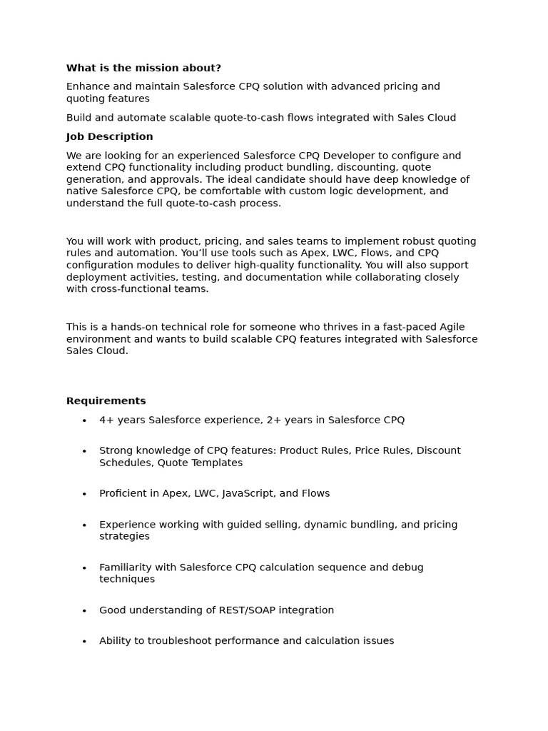 Salesforce CPQ Developer JD-4 | PDF