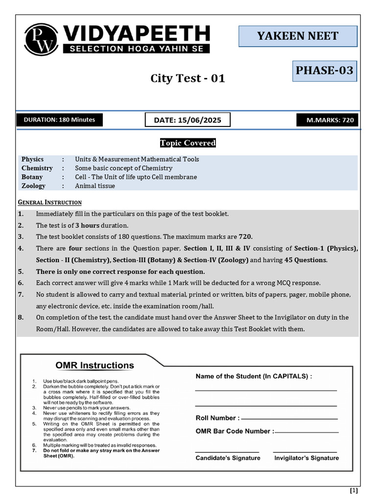 684f9c9aaa8c8c6ce640970b - ## - City Test-01 - Phase-03 - YAKEEN NEET ...