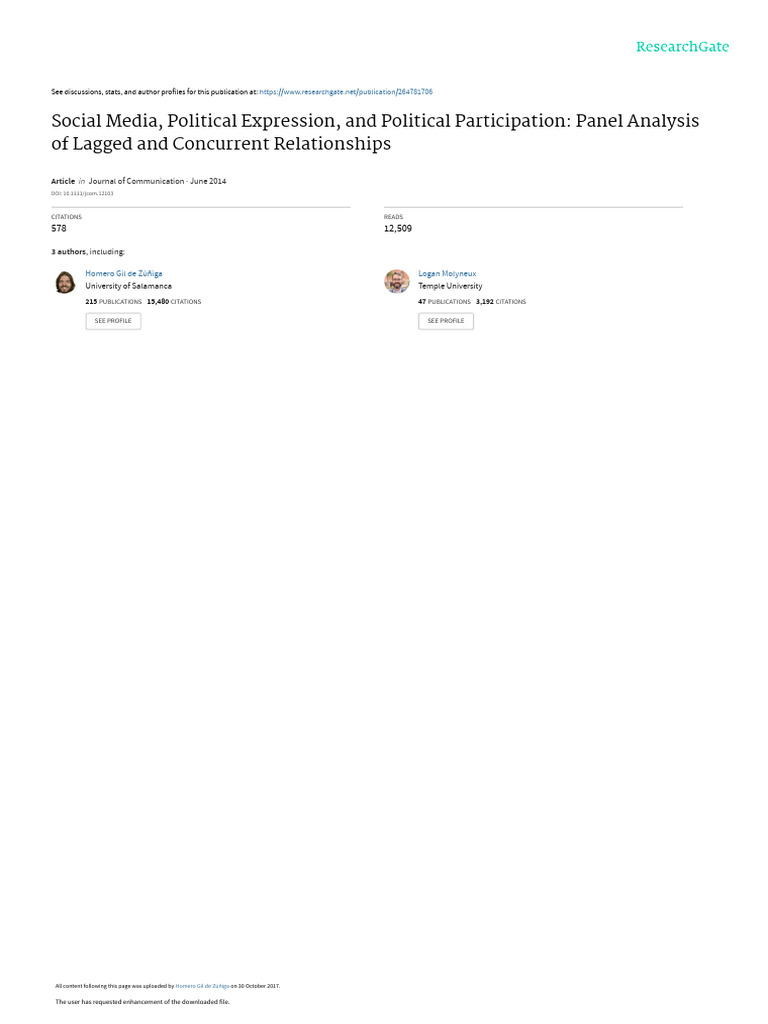Social Media, Political Expression, and Political Participation: Panel ...