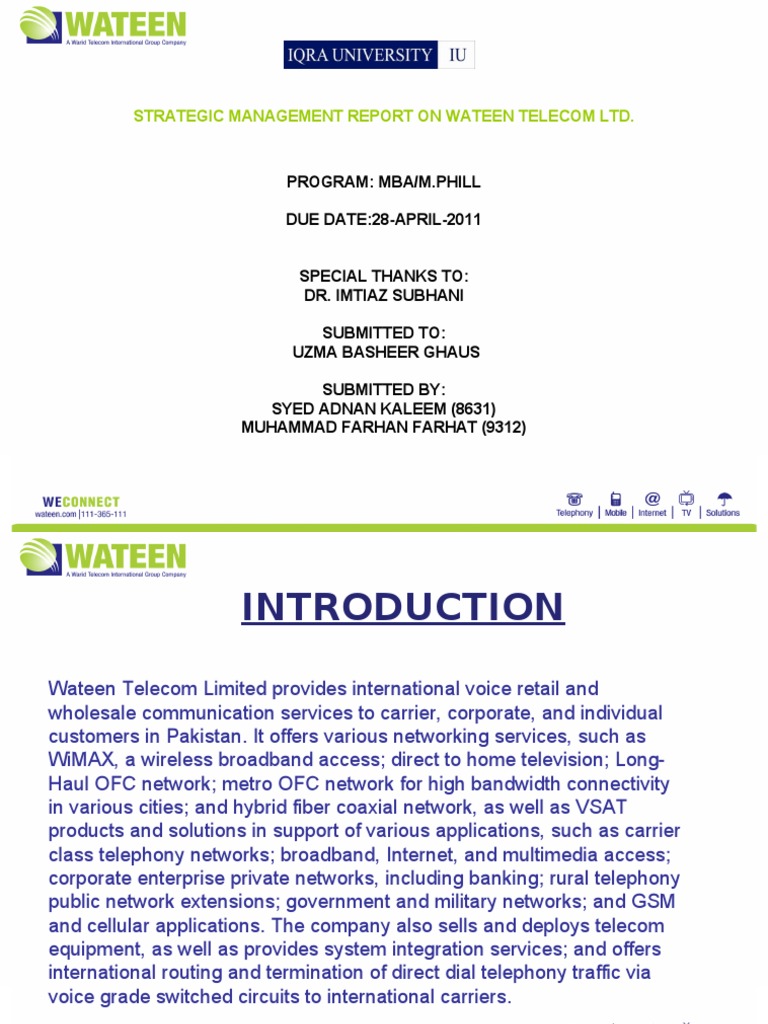 Strategic Management Presentation On Wateen Telecom LTD | PDF | Revenue | Book Value