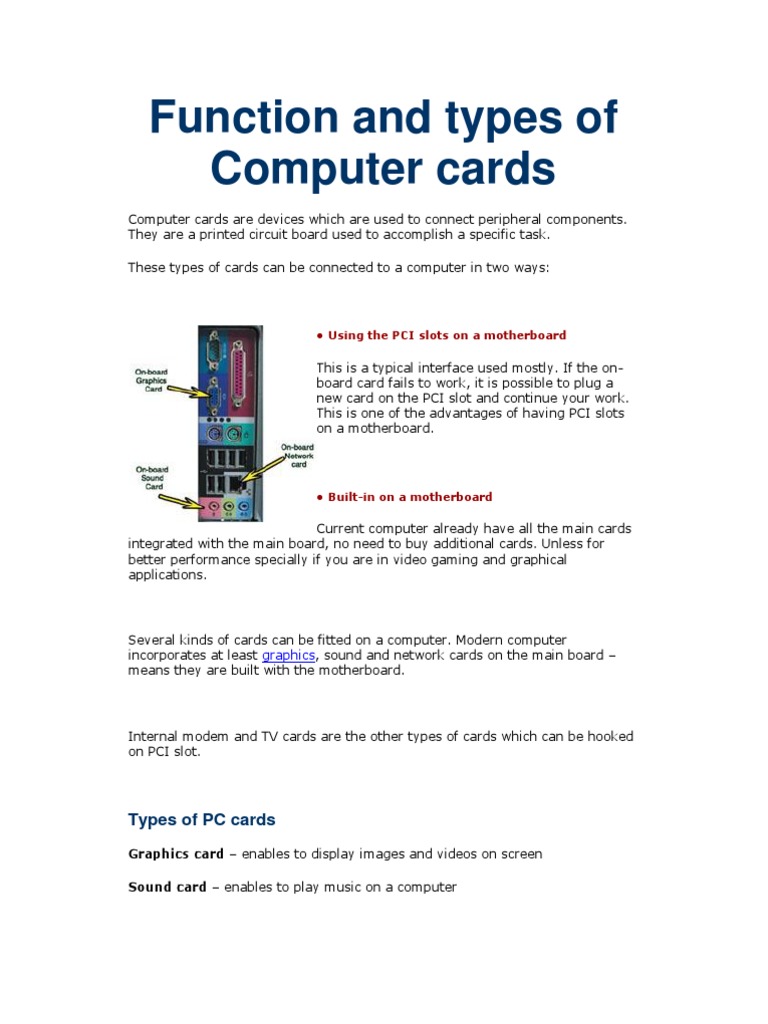 Functions and Type of Computer Cards | PDF | Graphics Processing Unit ...