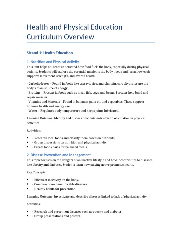 Health and Physical Education Curriculum | PDF | Nutrition | Diet ...