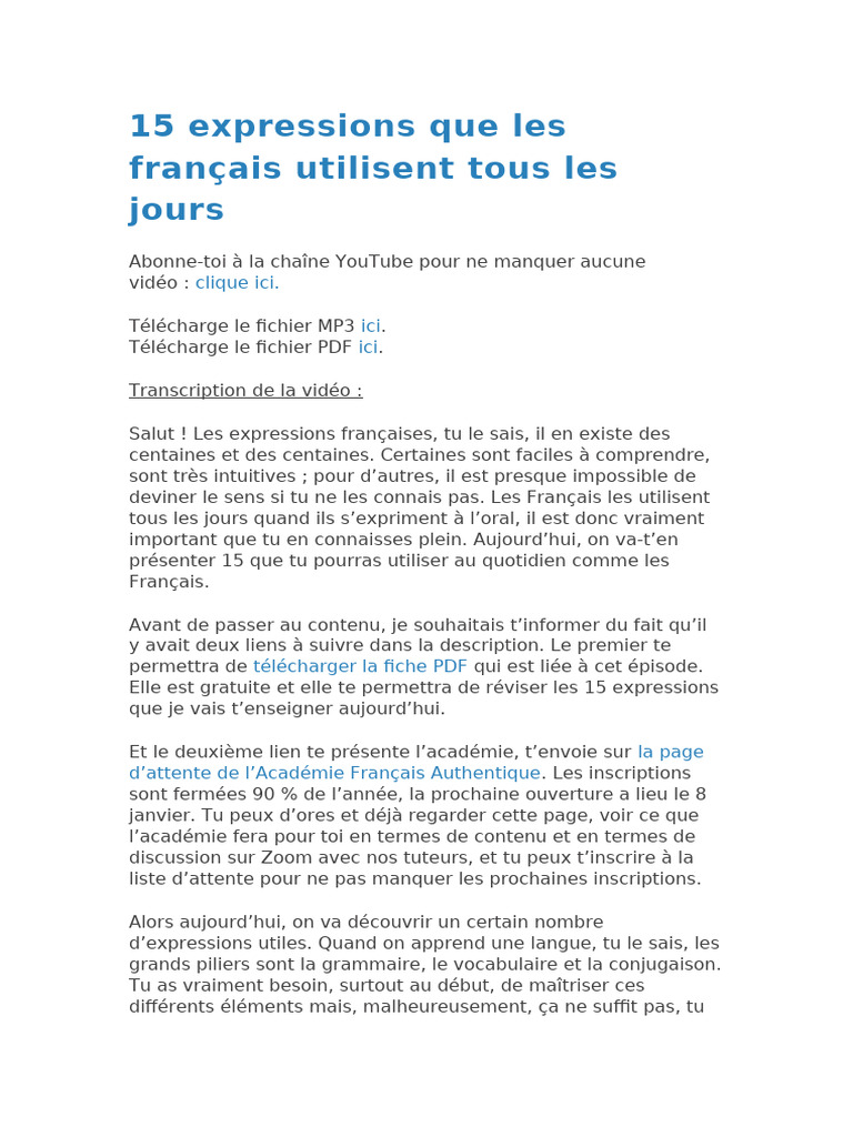 15 expressions françaises du quotidien | PDF | Langue française