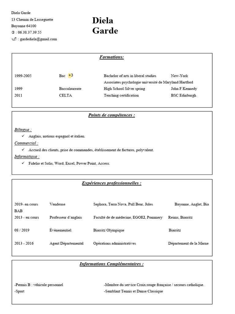 CV de Diela Garde : Compétences et Expériences | PDF