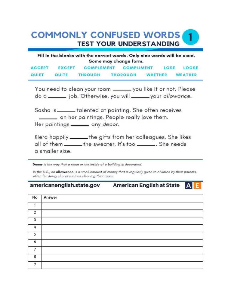 Commonly Confused Words Assignment | PDF