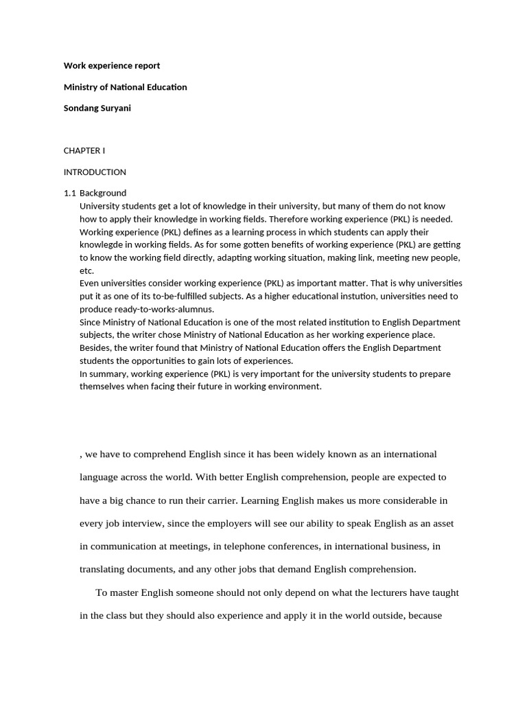 Work Experience Report: Ministry of Education | PDF | University ...