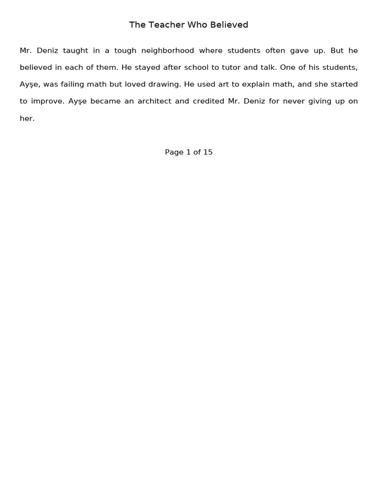 The Teacher Who Believed 15pages | PDF