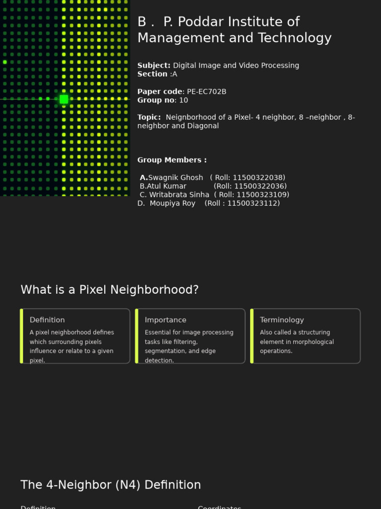 Pixel Neighborhoods in Image Processing | PDF | Image Segmentation | Pixel