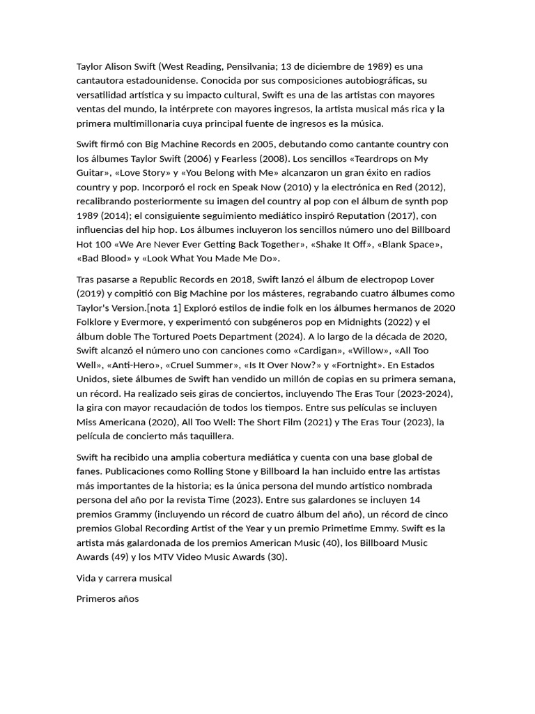 Melisa Griselda Urzagaste | PDF | Taylor Swift | Industria de la música