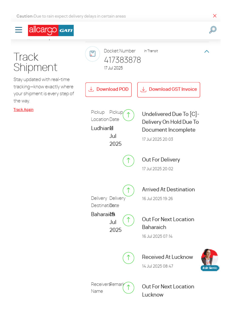 Gati Tracking Status Last Allcargogati - Com - Track-Shipment | PDF