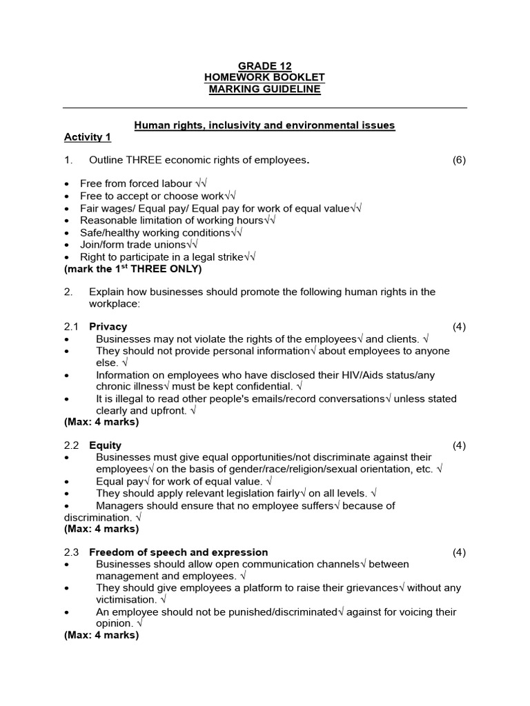Grade 12 Activity Booklet Memo (Week 1) | PDF | Occupational Safety And Health | Employment
