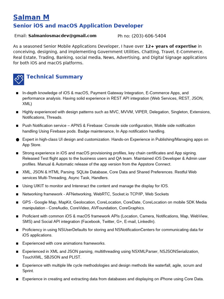 Salman M Resume IOS | PDF | Mobile App | Ios