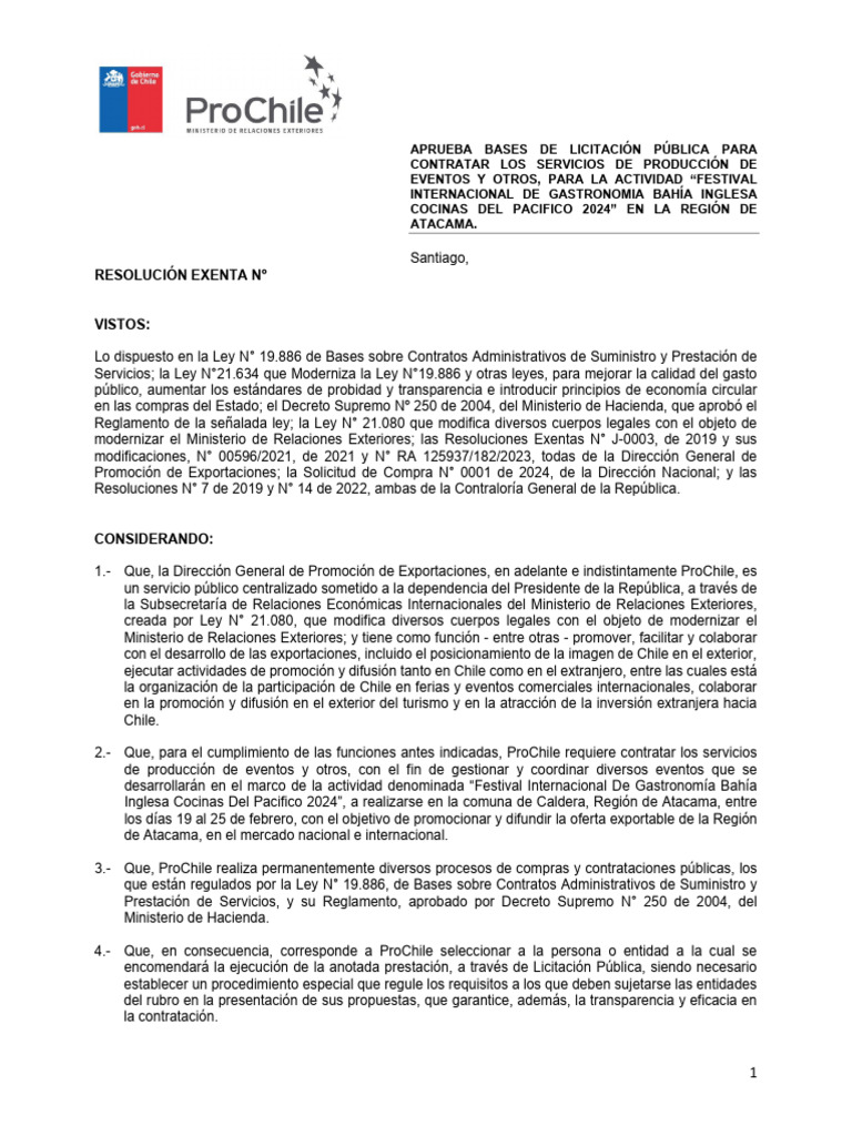 Resol Exenta 205 2024 Aprueba Bases | PDF | Chile | Póliza de seguros