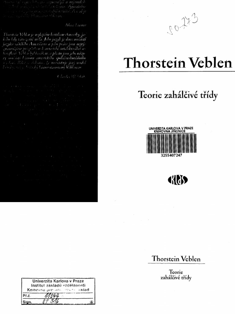 Veblen Thorstein-Teorie Zahalcive Tridy | PDF