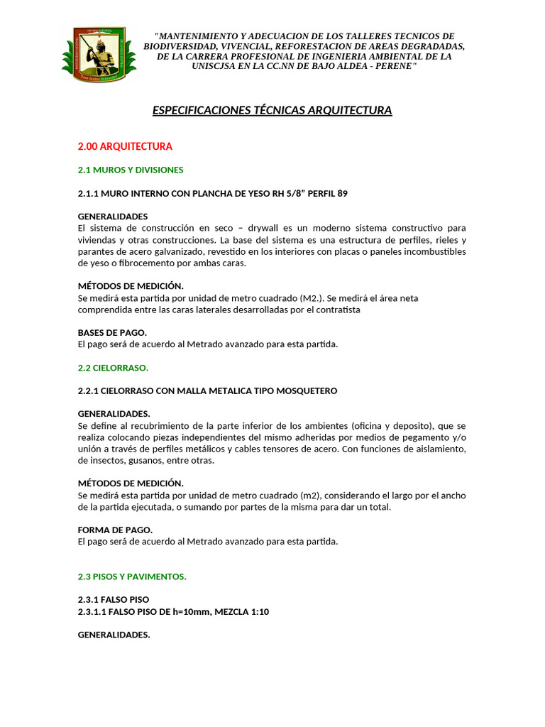 Especificaciones Tecnicas Arquitectura | PDF | Pintar | Hormigón