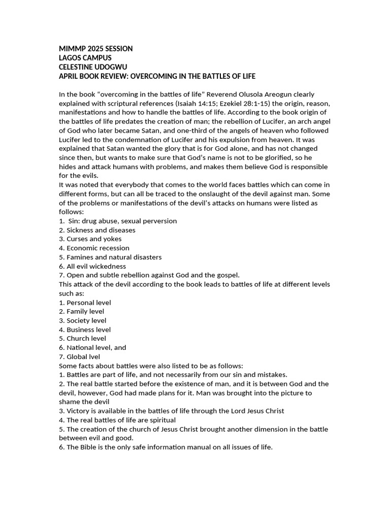 Overcoming The Battles of Life-1 | PDF | Satan | God