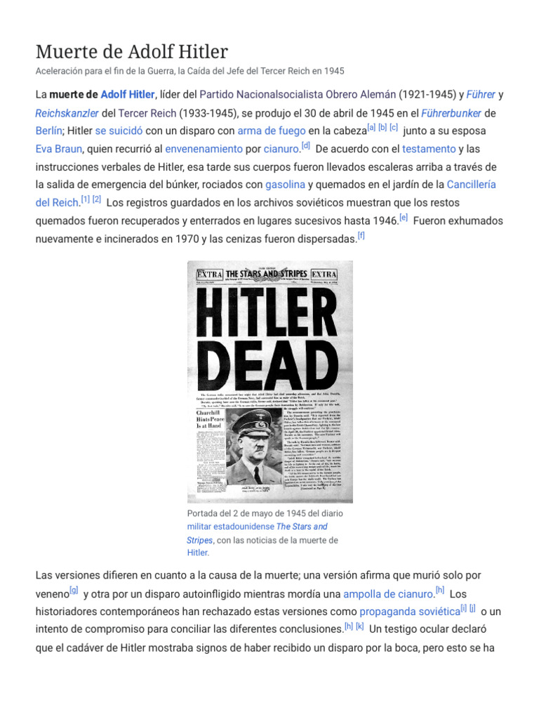 Muerte de Adolf Hitler - Wikipedia, La Enciclopedia Libre | PDF ...