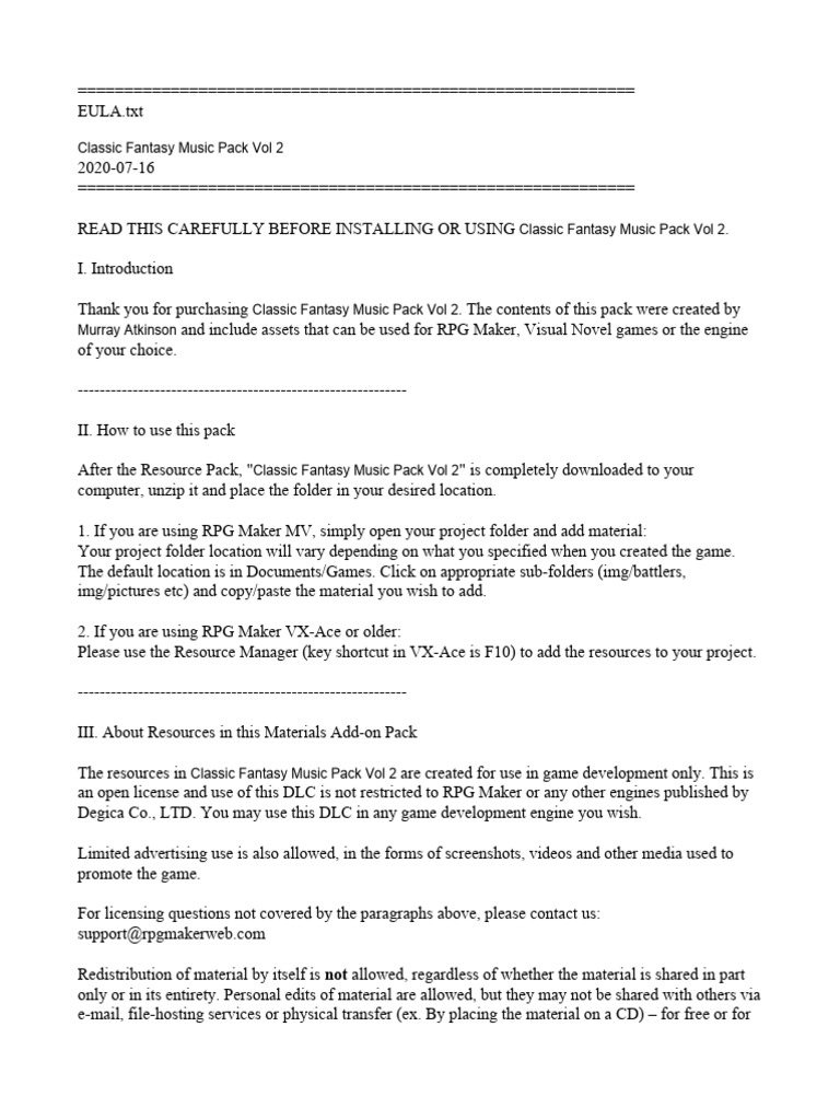 Classic Fantasy Music Pack Vol 2 - EULA | PDF | Software | Computing