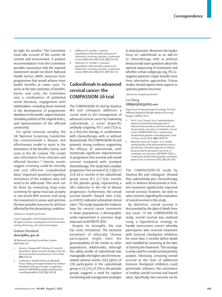 Cadonilimab in Cervical Cancer Trial | PDF | Clinical Trial | Placebo ...