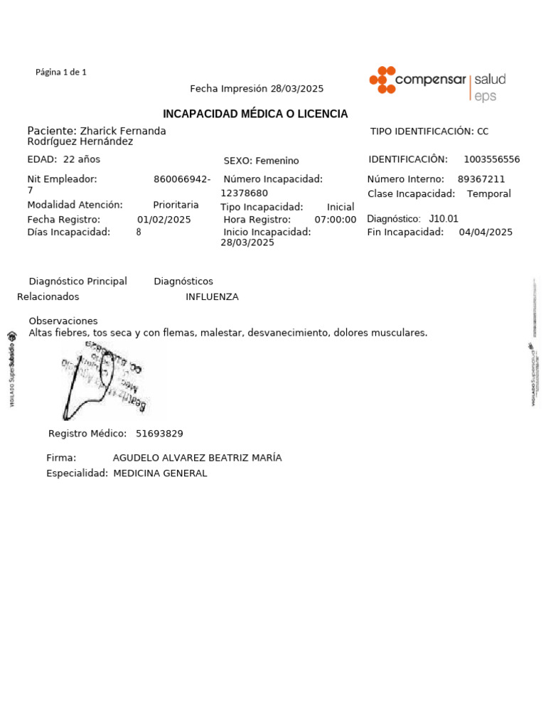 Incapacidad Compensar | PDF