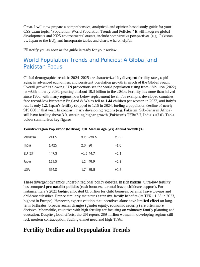 World Population Trends and Policies | PDF | Total Fertility Rate ...