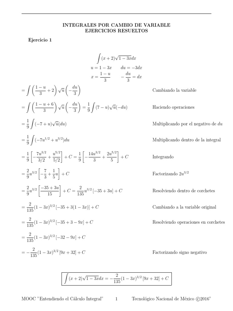 Ejercicios Resueltos Cambio de Variable | PDF | Teoría del operador | Objetos matemáticos