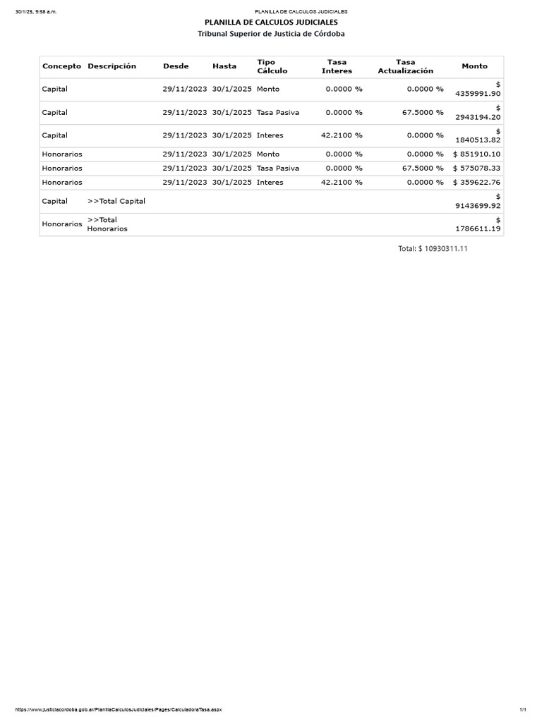 Planilla de Calculos Judiciales 30enero2025 | PDF | Judicaturas | Separación de poderes