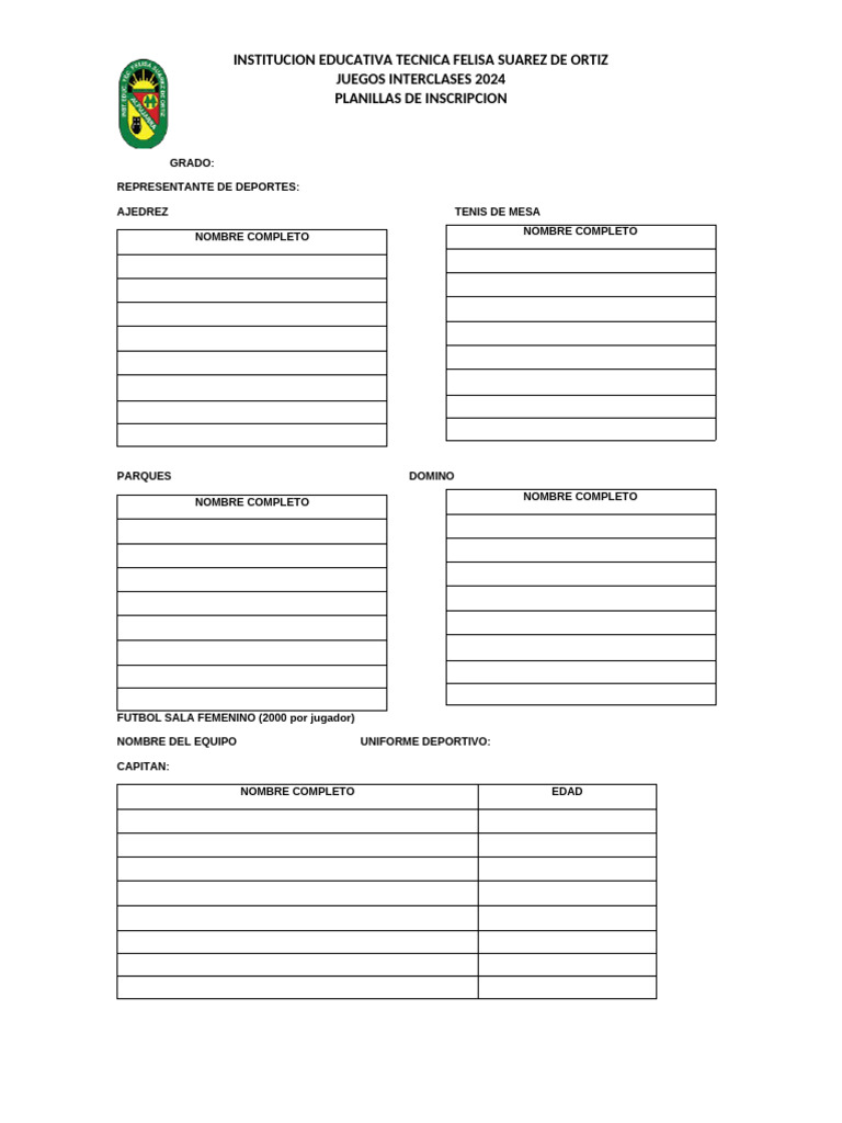 Planillas de Inscripcion | PDF