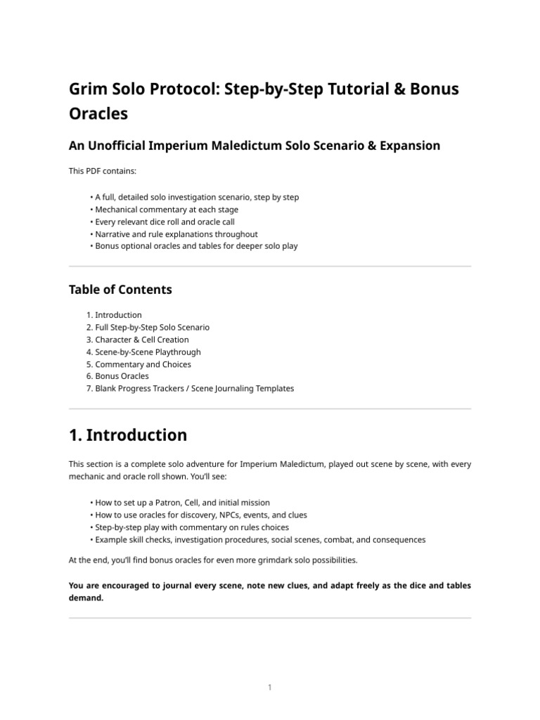 Solo Scenario: Grimdark Investigation | PDF