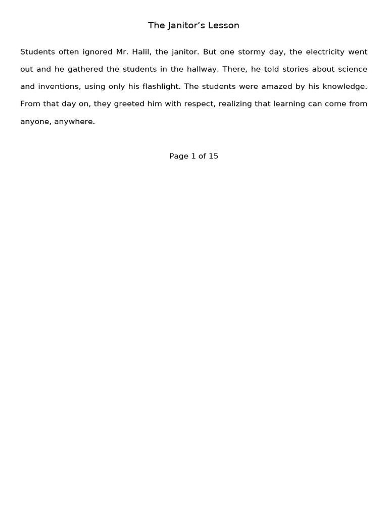 The Janitor's Lesson 15pages | PDF | Electricity