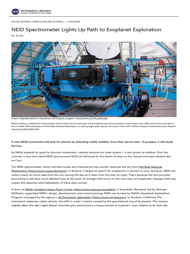 NEID Spectrometer Lights Up Path to Exoplanet Exploration _ NASA Jet Propulsion Laboratory (JPL ...