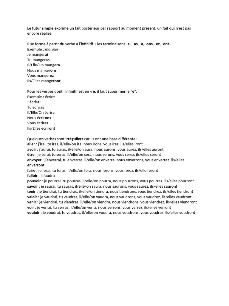 Le Futur Simple Cours | PDF