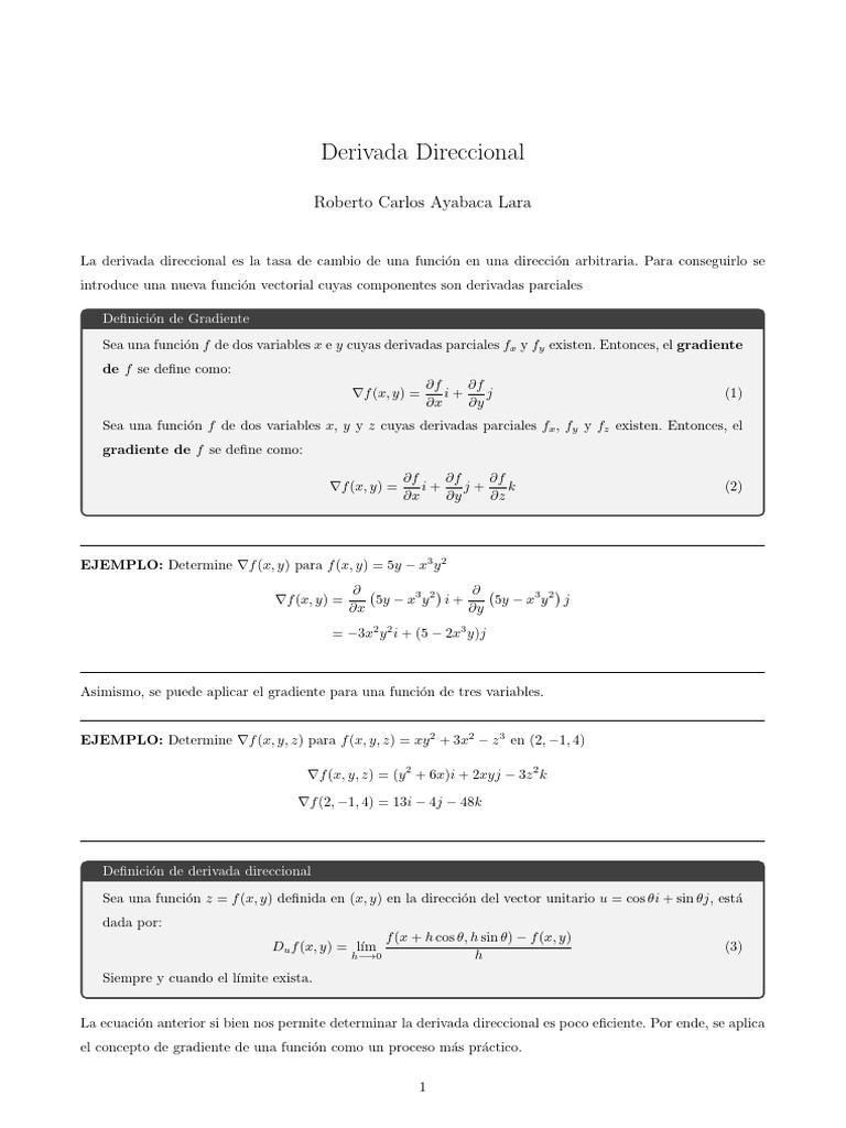 Derivada Direccional y Gradiente en Cálculo | PDF | Degradado | Física ...
