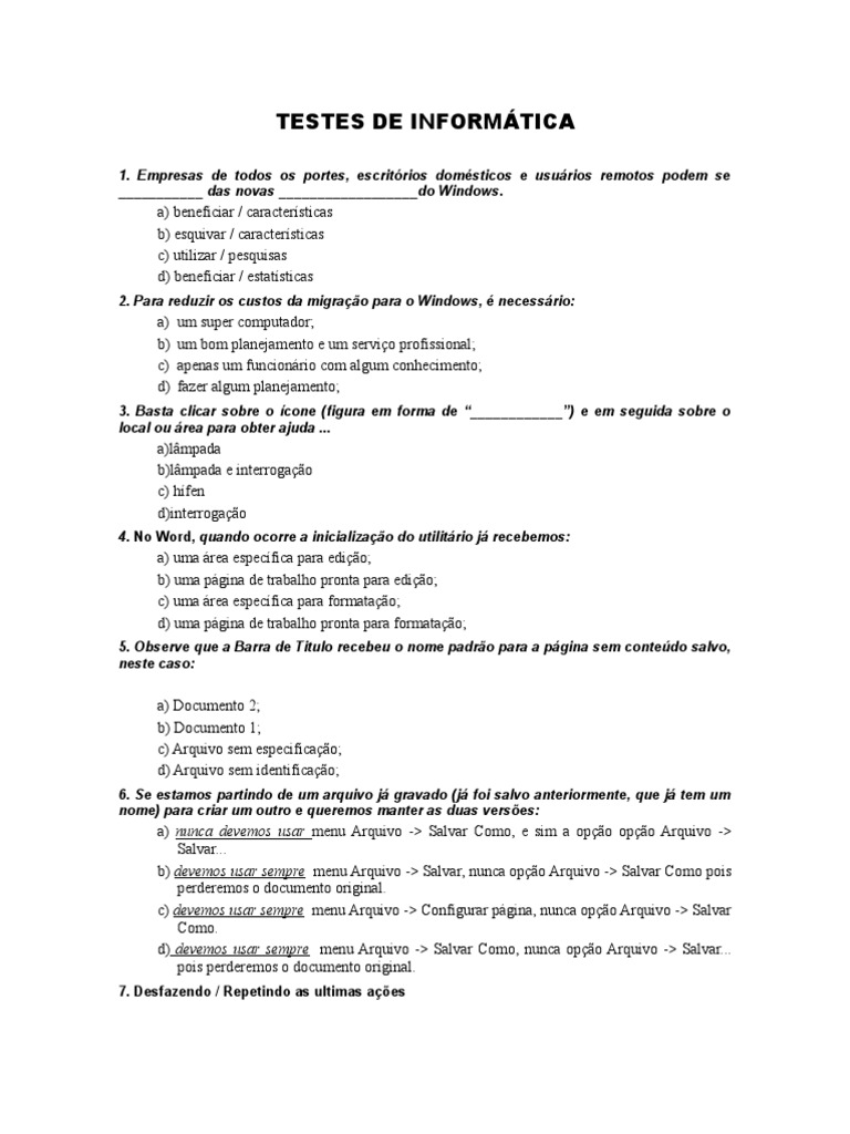Testes de Informática | PDF | Business