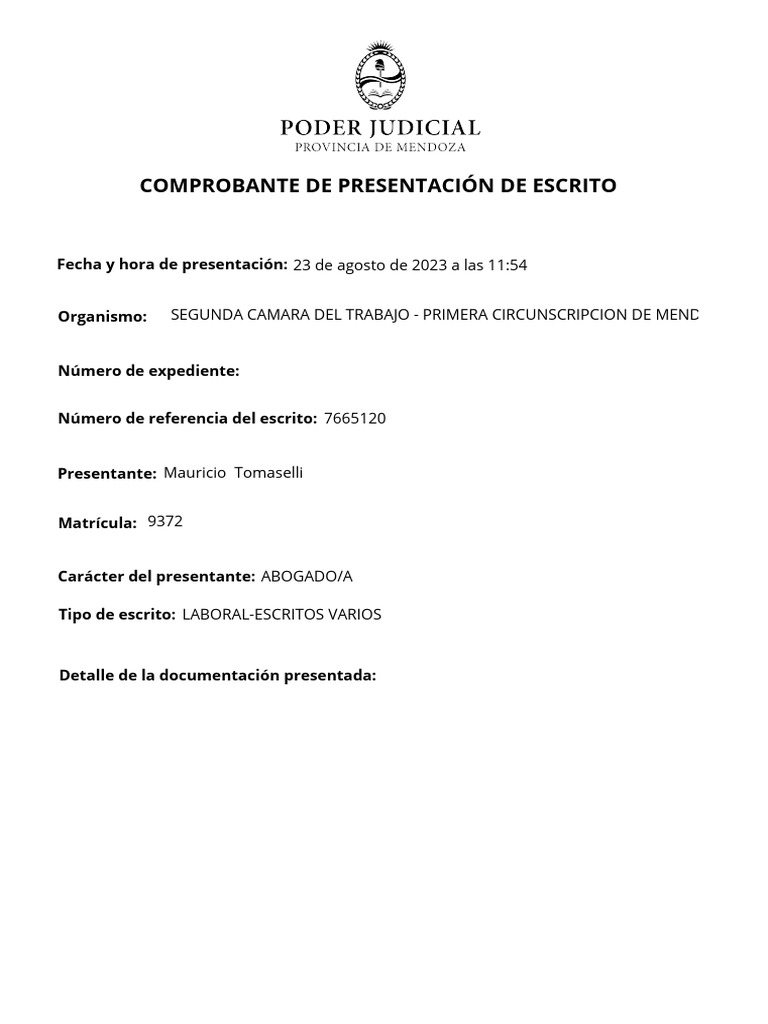 Comprobante de Presentación de Escrito | PDF