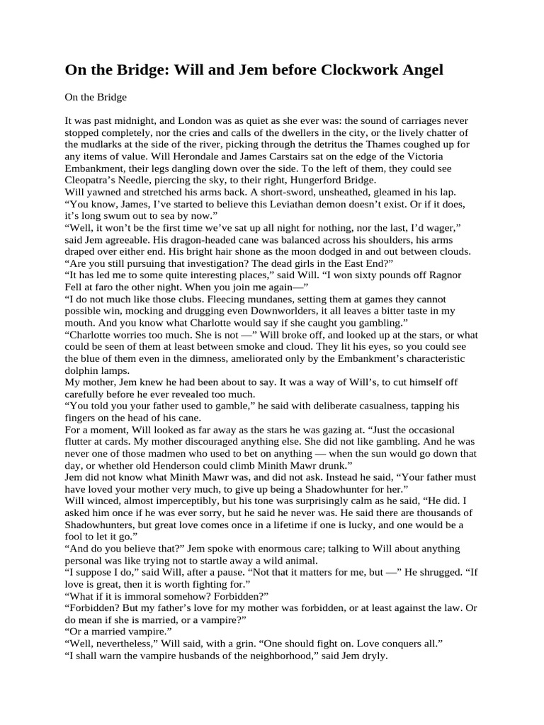 On The Bridge Will and Jem Before Clockwork Angel | PDF