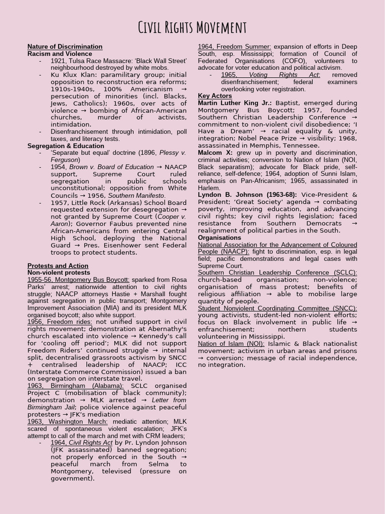 Civil Rights Movement - Notes | PDF | Martin Luther King Jr. | Society ...