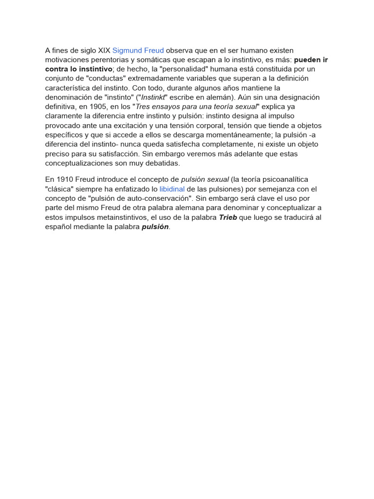 Freud: Instinto vs. Pulsión en Psicoanálisis | PDF