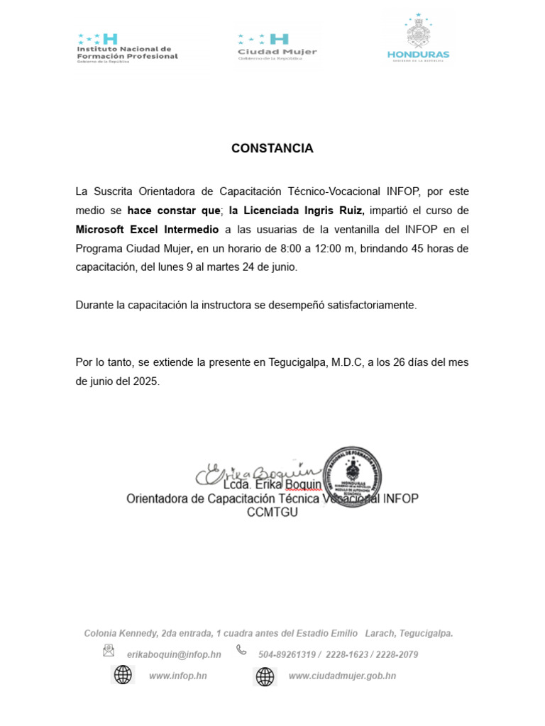 Constancia Microsoft Excel Intermedio AM.docx (1) | PDF