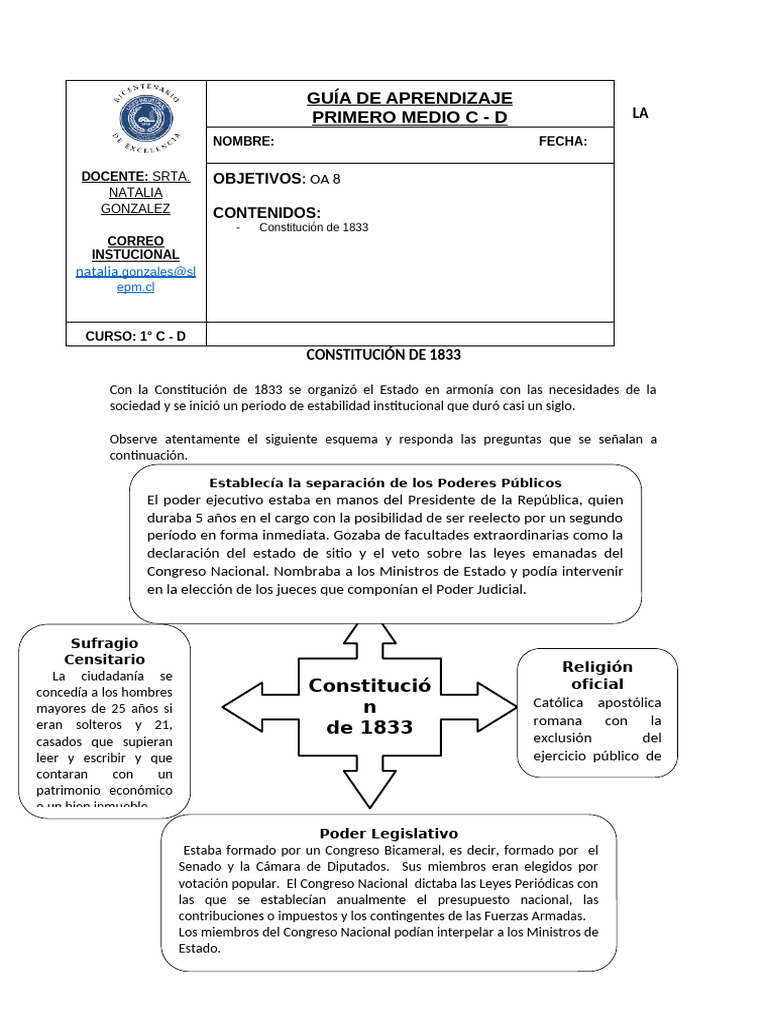 Características de la Constitución de 1833 | PDF | Constitución | Gobierno