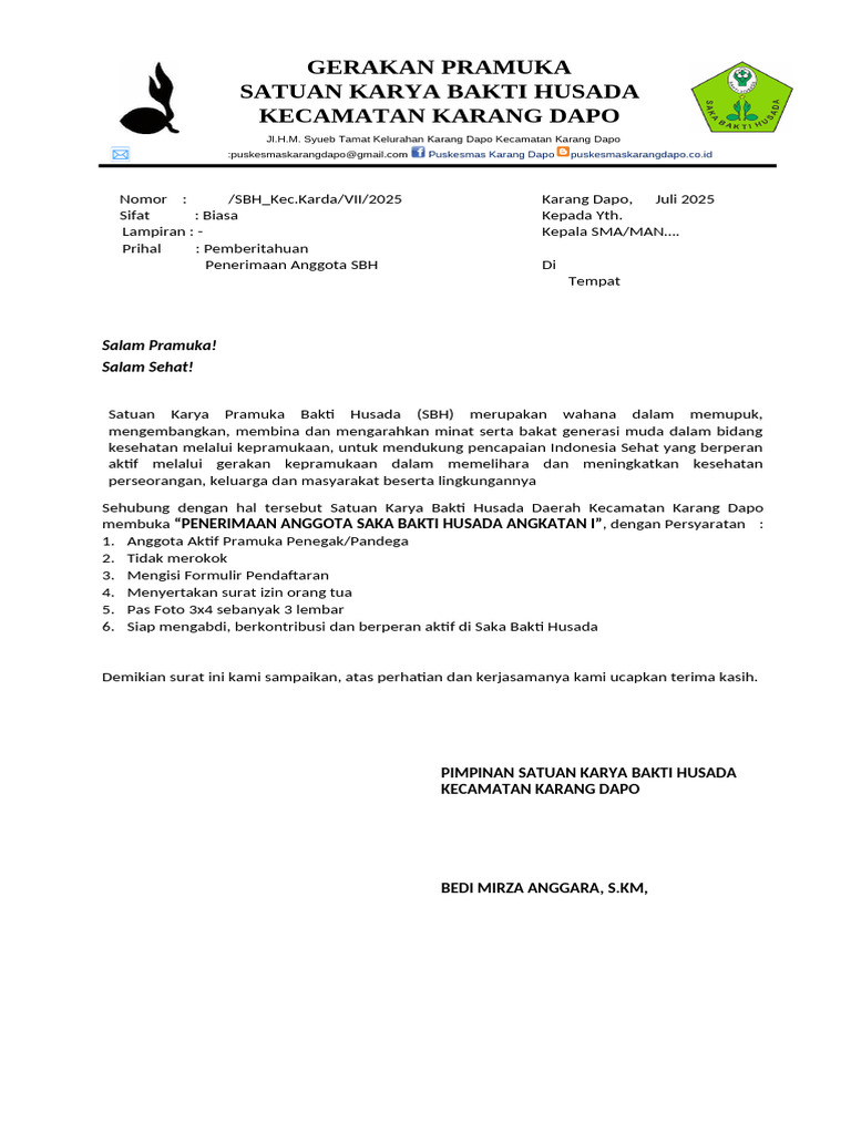 Surat Rekrut Andik SBH | PDF