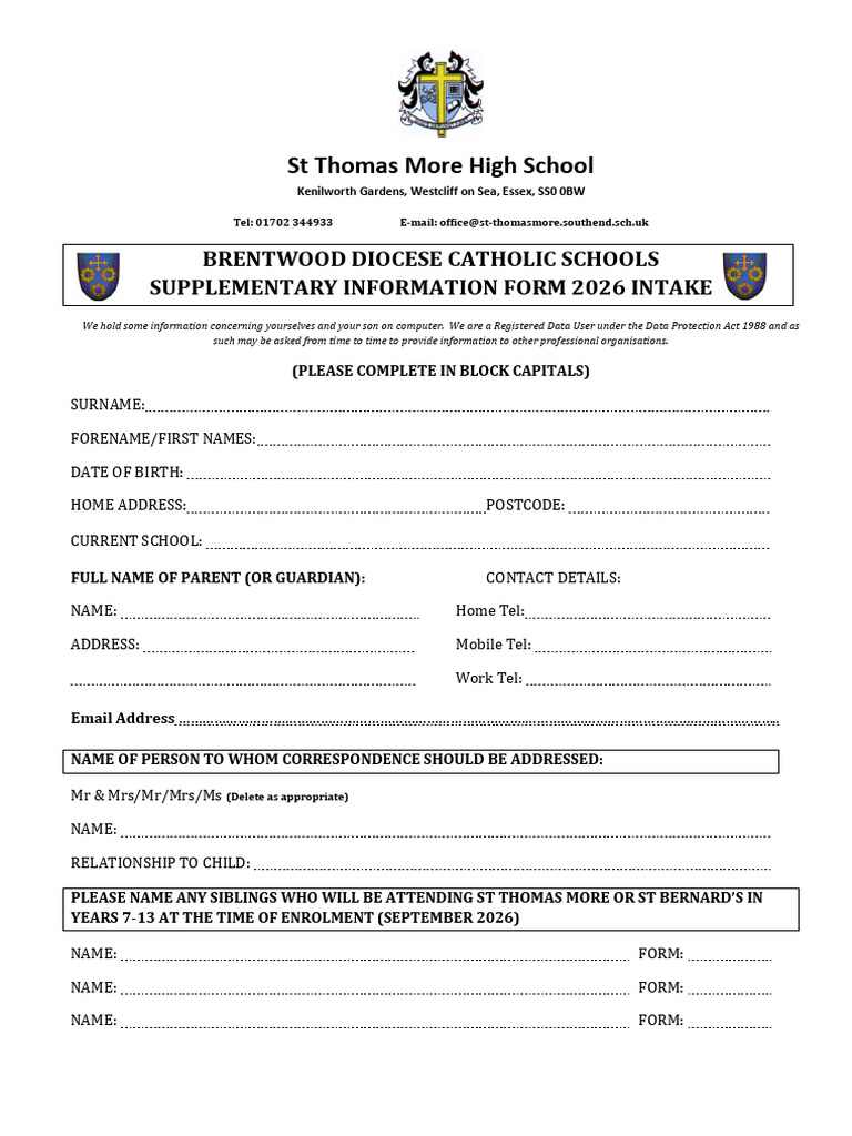 Admissions Supplementary Information Form | PDF | Christian ...