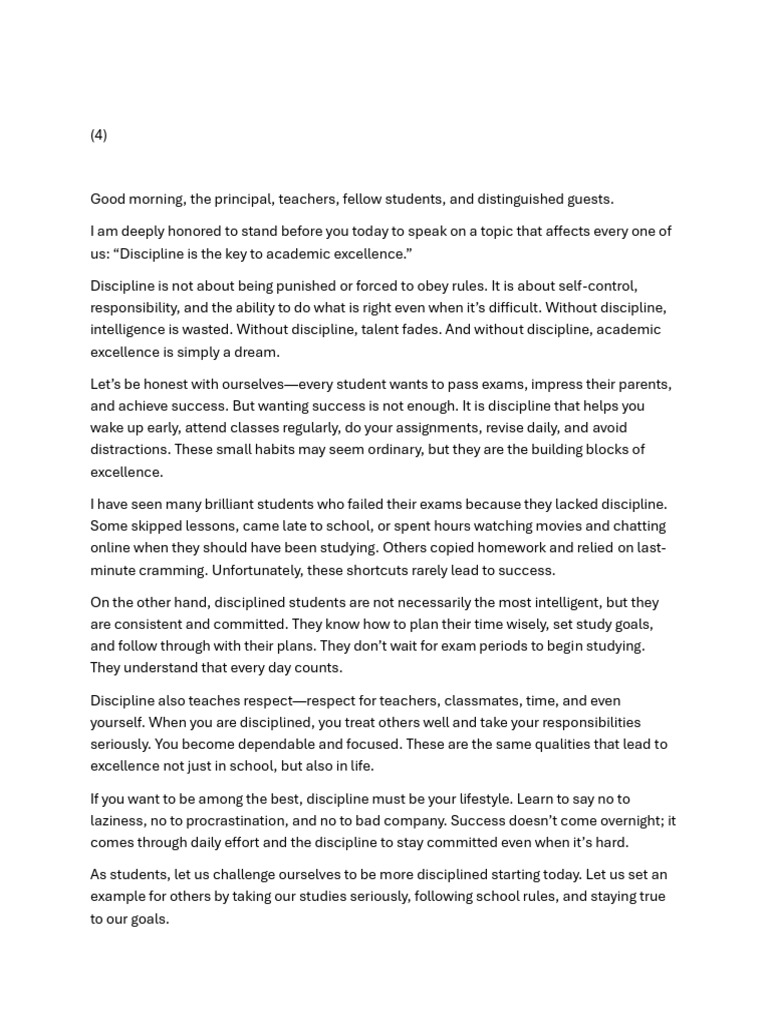 Senior Prefect Speech (1) | PDF | Disciplines | Behavior Modification