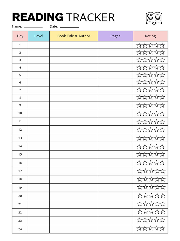 Student Reading Tracker Document Colorful in Modern and Simple Style | PDF