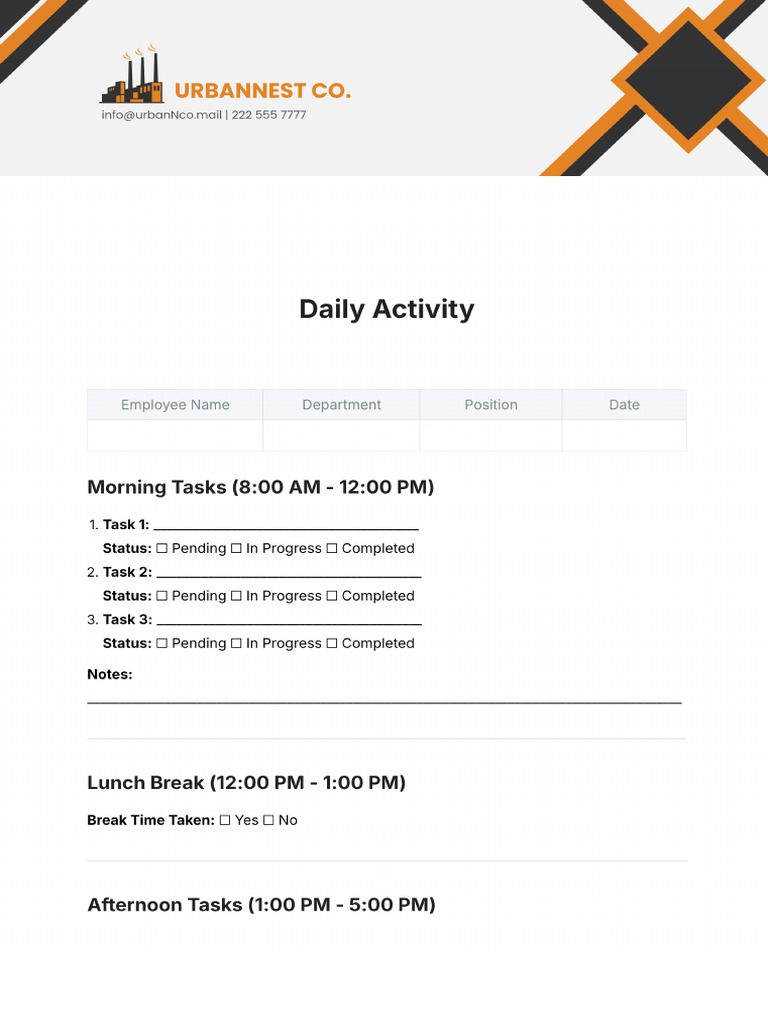 Free Daily Activity Template | PDF