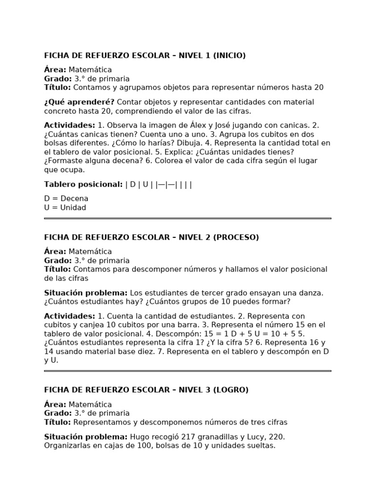 Fichas Refuerzo Matematica 3ro | PDF